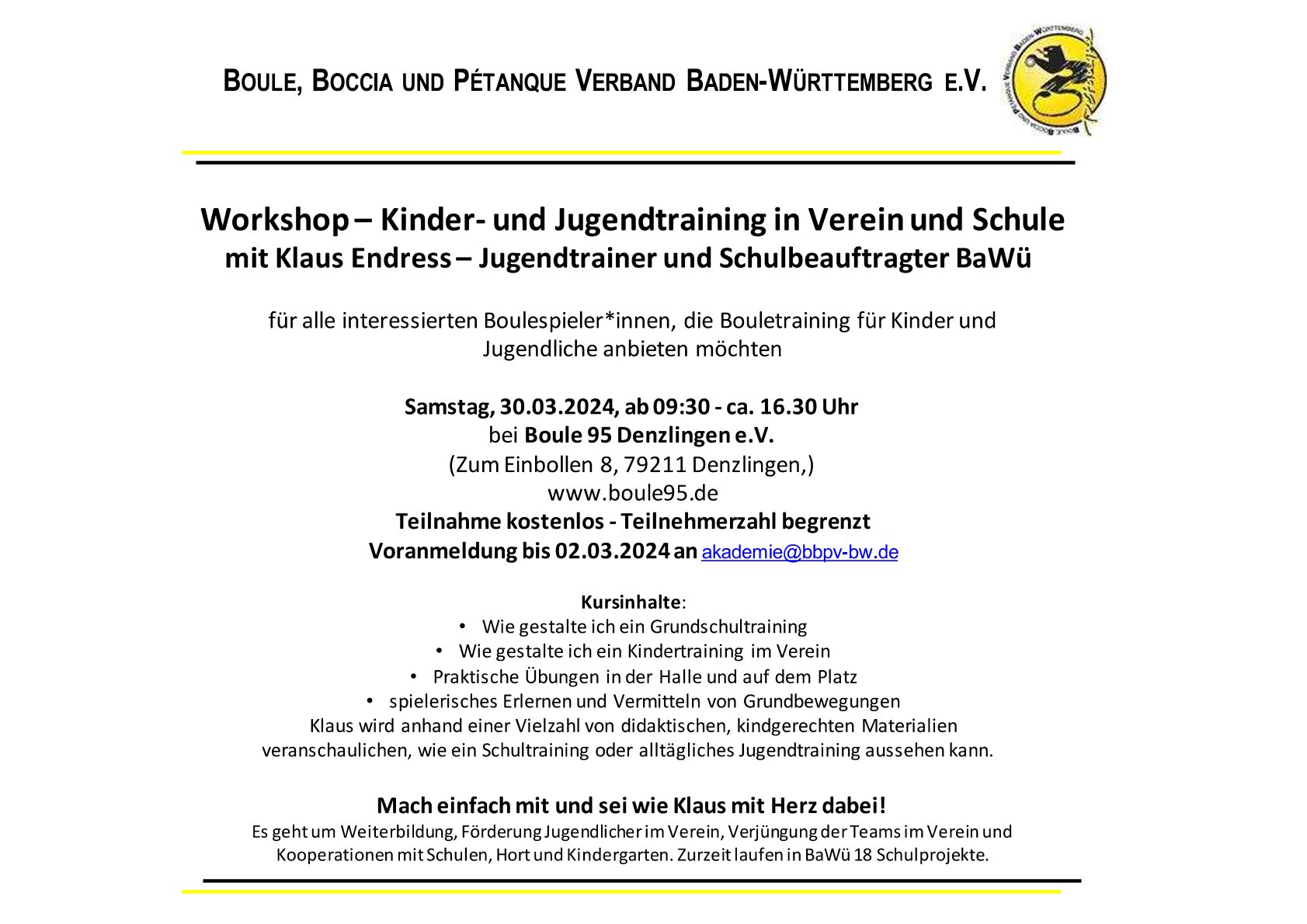 Workshop Kinder- und Jugendtraining in Verein und Schule - Boule ...